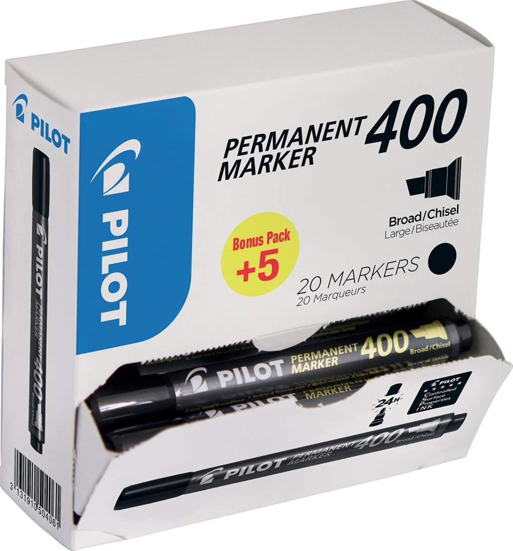 Pilot permanent marker 400, XXL doos met 15 + 5 stuks, zwart bij VindiQ ...