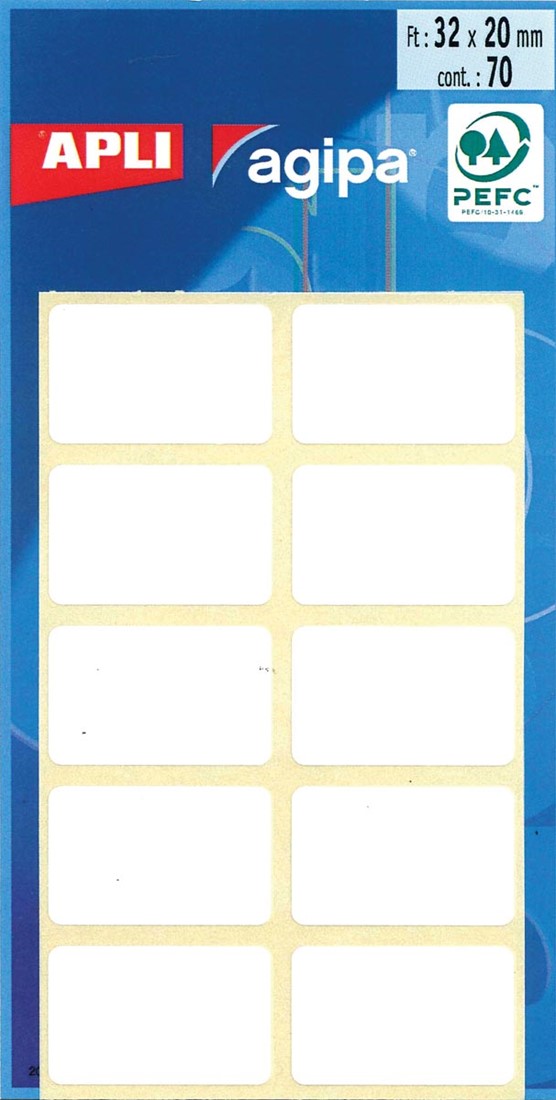 Agipa witte etiketten in etui ft 20 x 32 mm (b x h), 70 stuks, 10 per ...