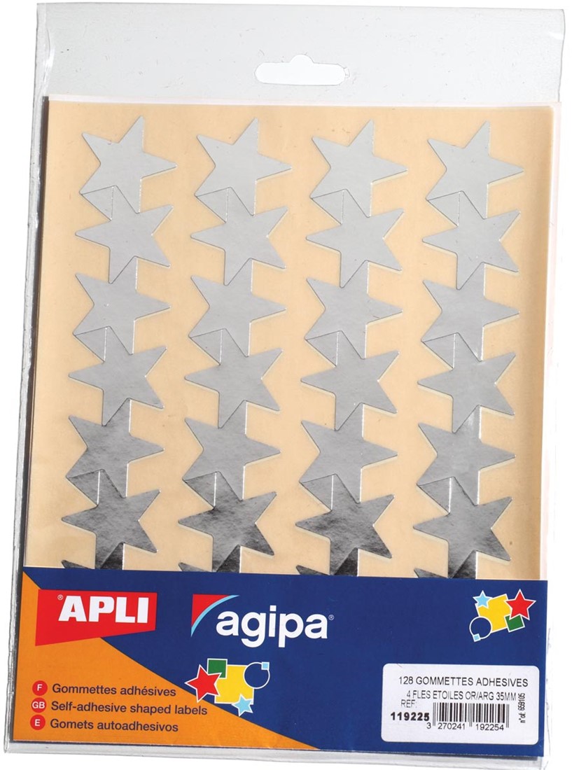Agipa metallic stickers, blister met 128 stuks, goud en zilver, ster 35 ...