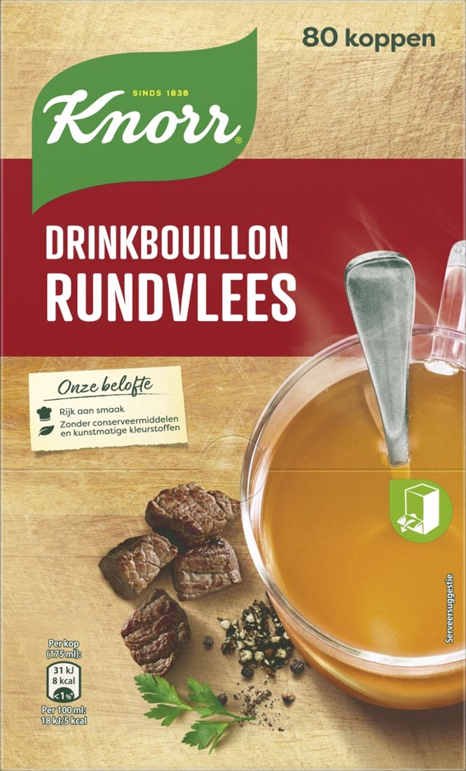 Knorr drinkbouillon rundvlees, 175 ml, doos van 80 stuks bij VindiQ Office