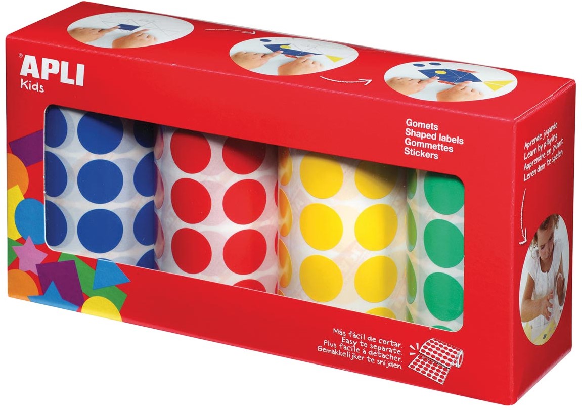 Apli Kids stickers XL cirkels, diameter 20 mm, doos met 4 rollen in 4 ...