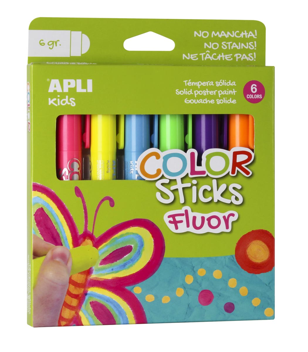 Apli Kids color sticks fluor, blister de 6 pièces bij VindiQ Office