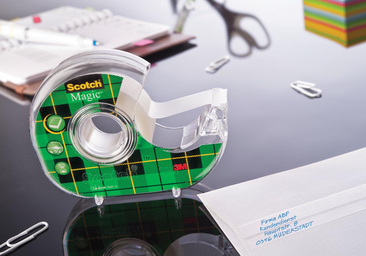 Scotch plakband Magic Tape ft 19 mm x 25 m, blister met dispenser en 1 rolletje bij VindiQ Office