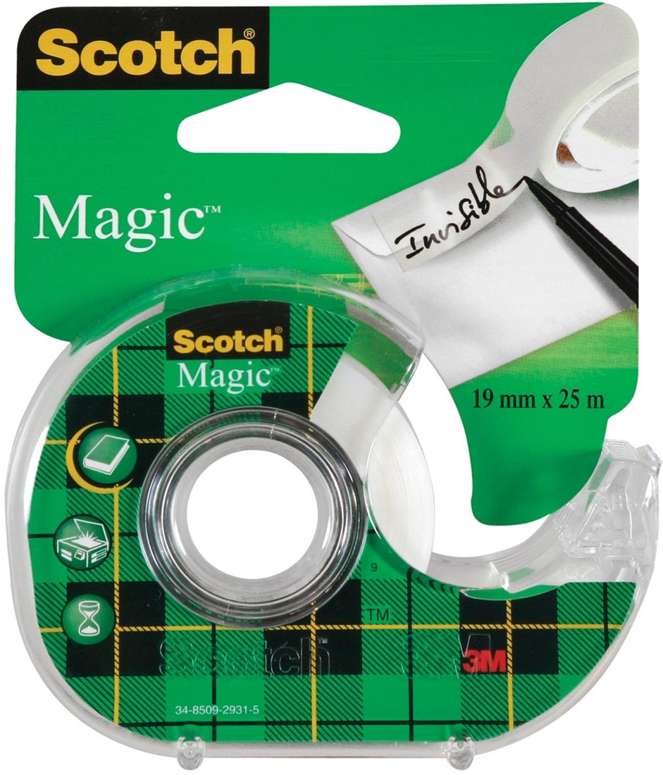 Scotch plakband Magic Tape ft 19 mm x 25 m, blister met dispenser en 1 rolletje bij VindiQ Office