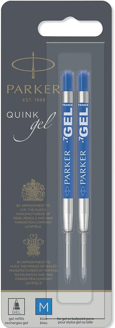 Parker Quink Gel vulling voor balpen medium, blauw, blister met 2 stuks bij VindiQ Office