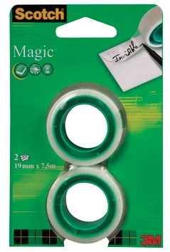 Scotch plakband Magic Tape, ft 19 mm x 7,5 m, blister met 2 rolletjes bij VindiQ Office