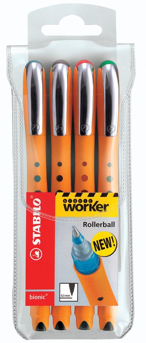 STABILO worker+ roller, 0,4 mm, étui de 4 pièces en couleurs assorties ...