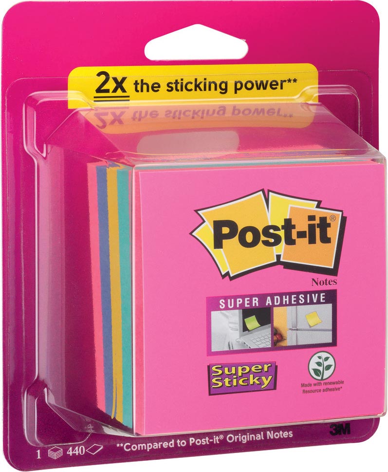 Post-it Super Sticky Notes kubus, 440 vel, ft 76 x 76 mm, geassorteerde ...