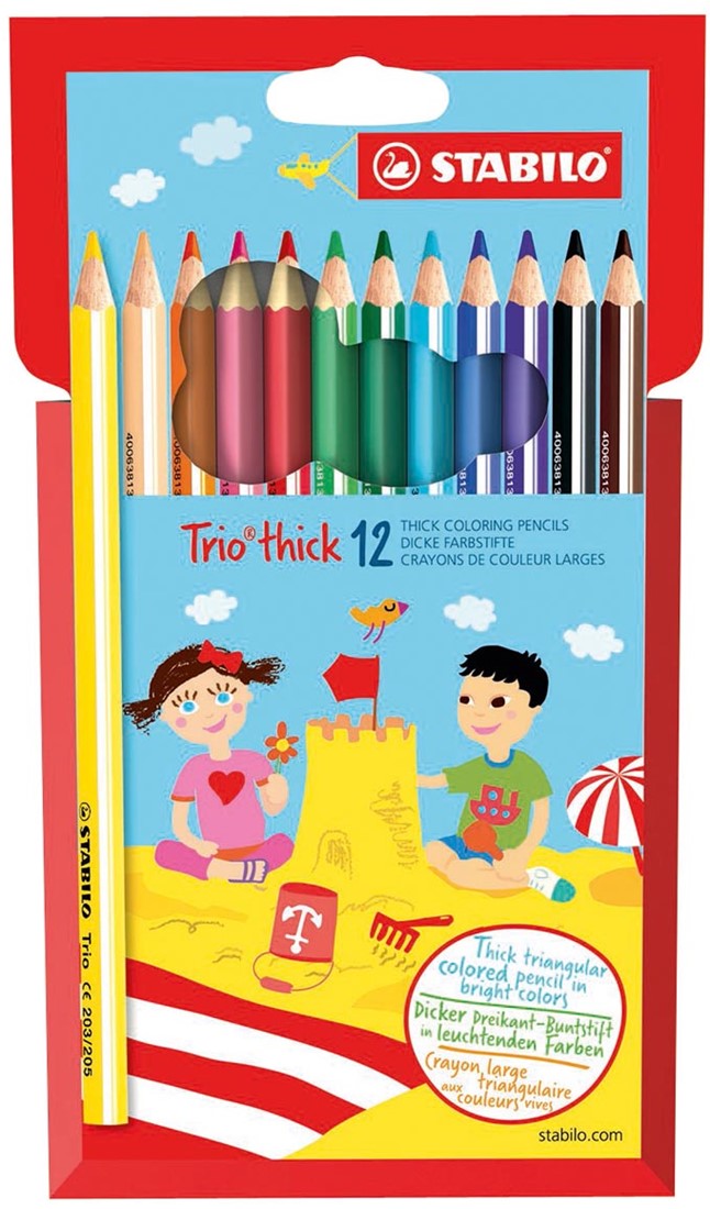 STABILO Trio thick crayon de couleur, étui de 12 pièces en couleurs ...
