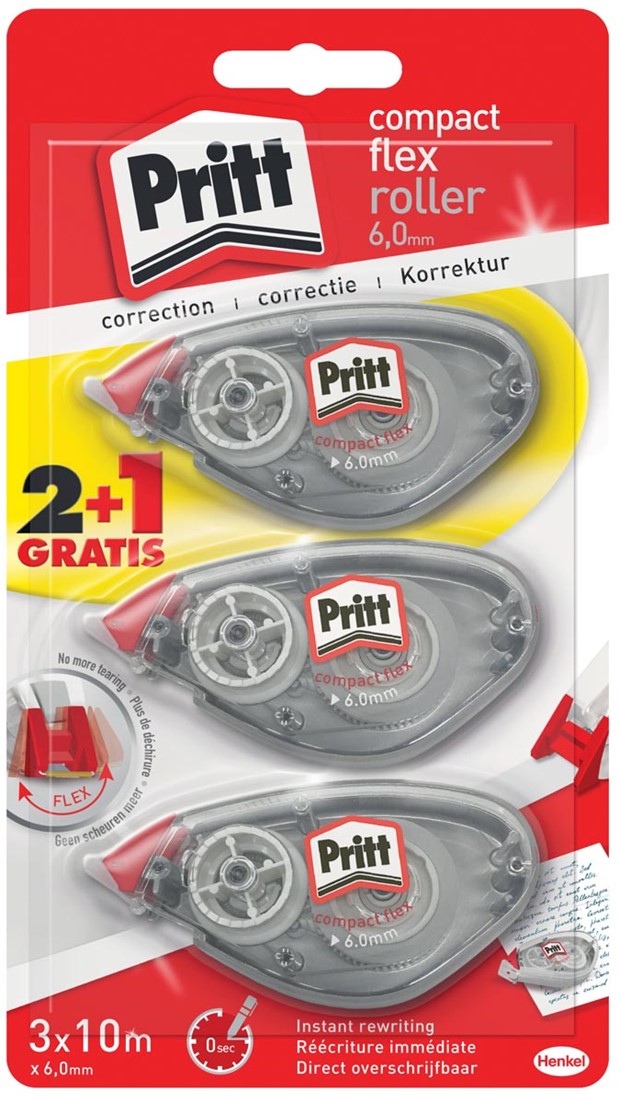Pritt correctieroller Compact Flex 6 mm x 10 m, blister 2 + 1 gratis ...