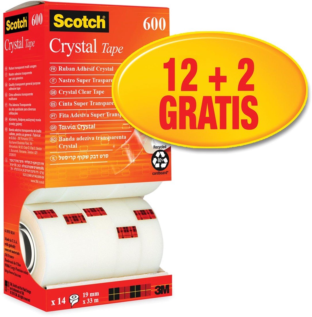 Scotch Ruban adhésif Crystal ft 19 mm x 33 m, boîte de 14 rouleaux (12 + 2 gratuits) bij VindiQ ...