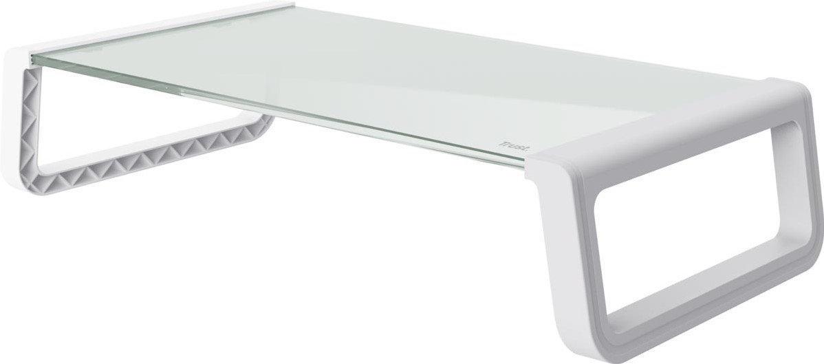 Trust Monta monitorstandaard, gehard glas, wit bij VindiQ Office
