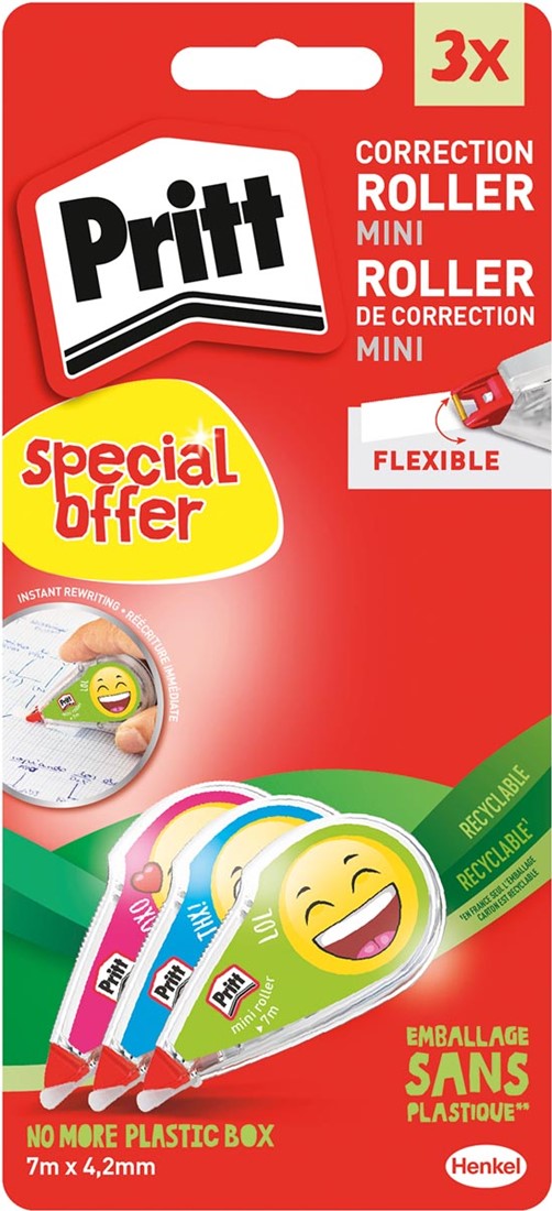 Pritt mini correctieroller, 2 + 1 gratis, op blister bij VindiQ Office