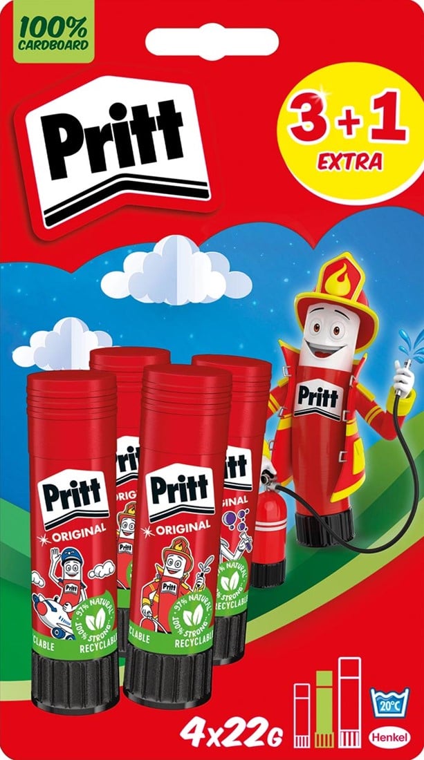 Pritt Original plakstift, 22 g, 3 + 1 gratis, op blister bij VindiQ Office