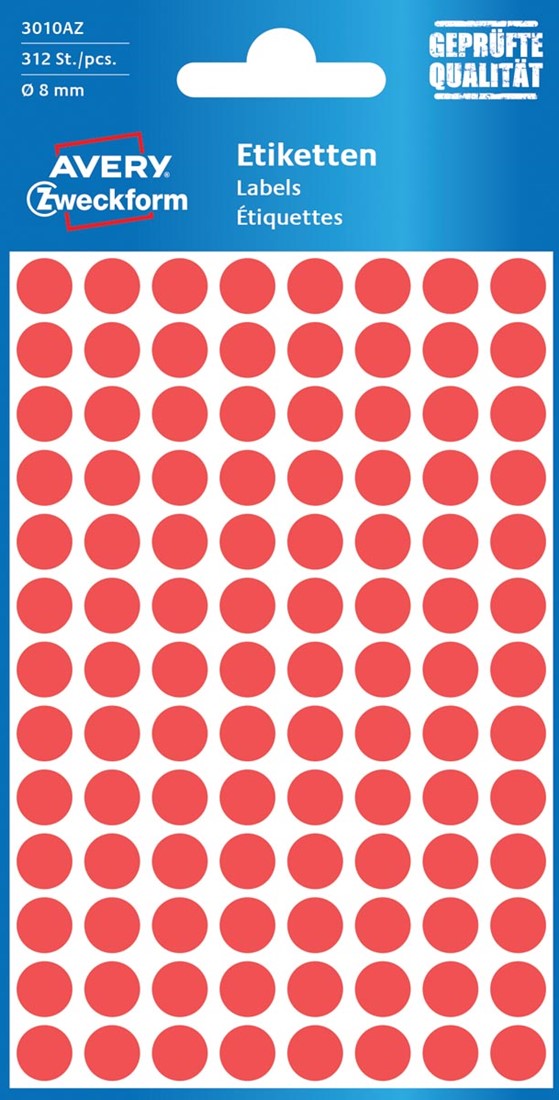 Avery Ronde etiketten diameter 8 mm, rood, 416 stuks bij VindiQ Office