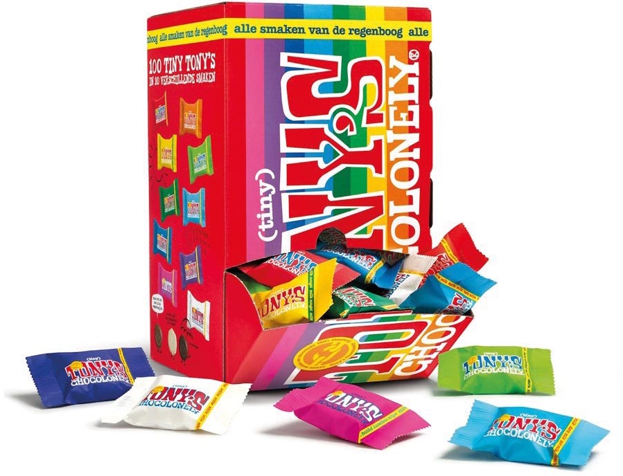 Tony's Chocolonely mini chocoladereep, 900g, doos van 100 stuks apart ...