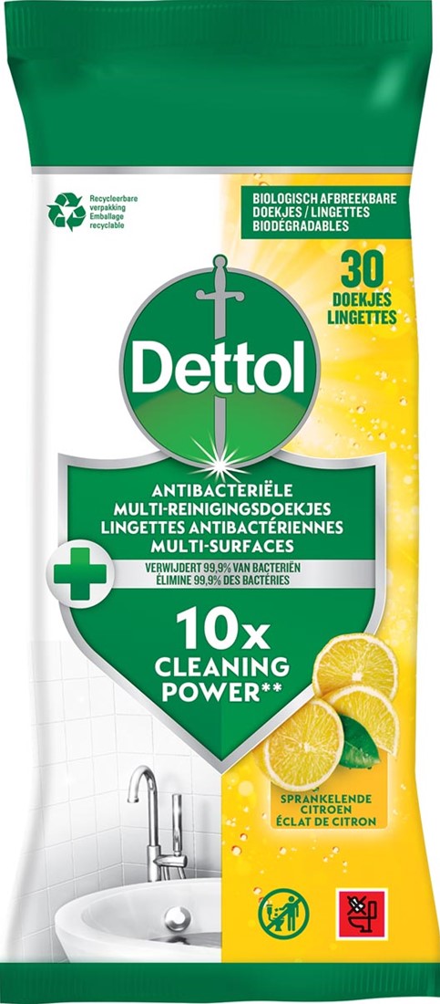 Dettol lingettes nettoyantes antibactérien, citron, paquet de 30 pièces ...