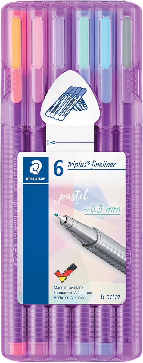 Staedtler fineliner Triplus, étui chevalet de 6 couleurs pastel bij ...