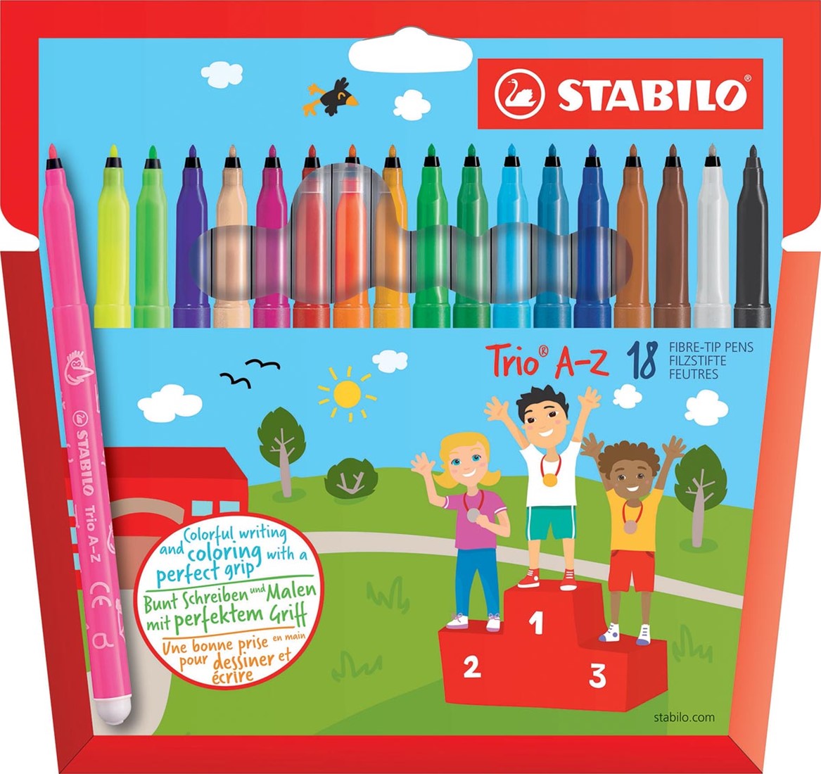 STABILO Trio A-Z viltstift, etui van 18 stuks in geassorteerde kleuren ...