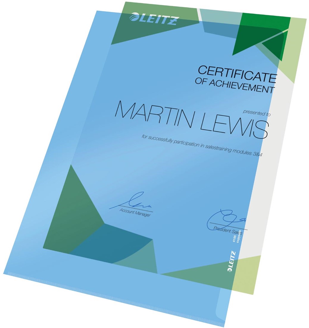 Leitz Premium L-map, PVC, ft A4, blauw, pak van 100 stuks bij VindiQ Office