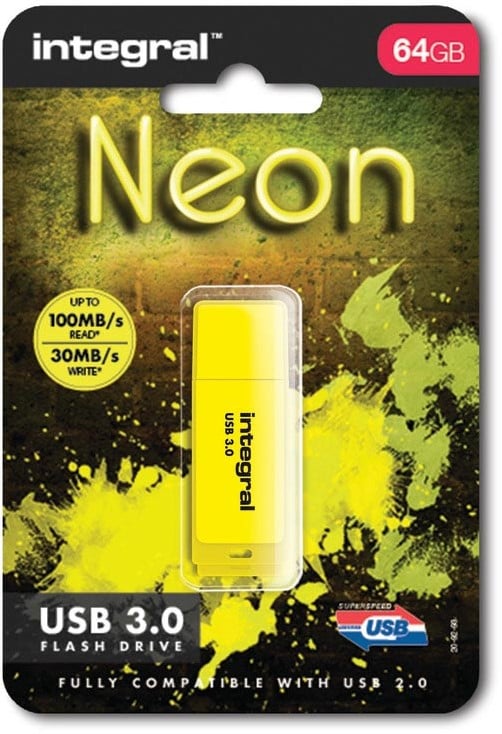 Integral Neon USB 3.0 stick, 64 GB, geel bij VindiQ Office