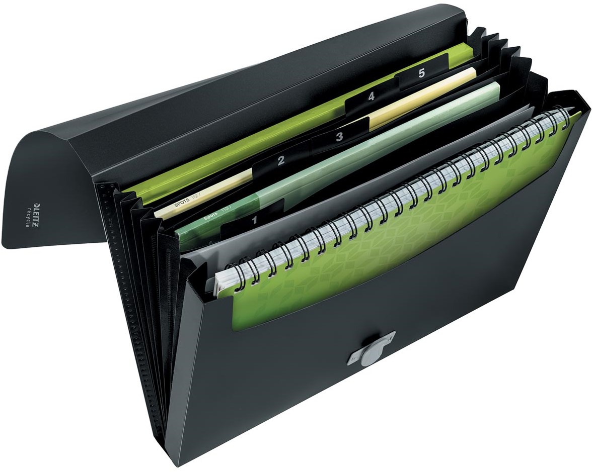 Leitz Recycle projectmap A4, 5 compartimenten, zwart bij VindiQ Office