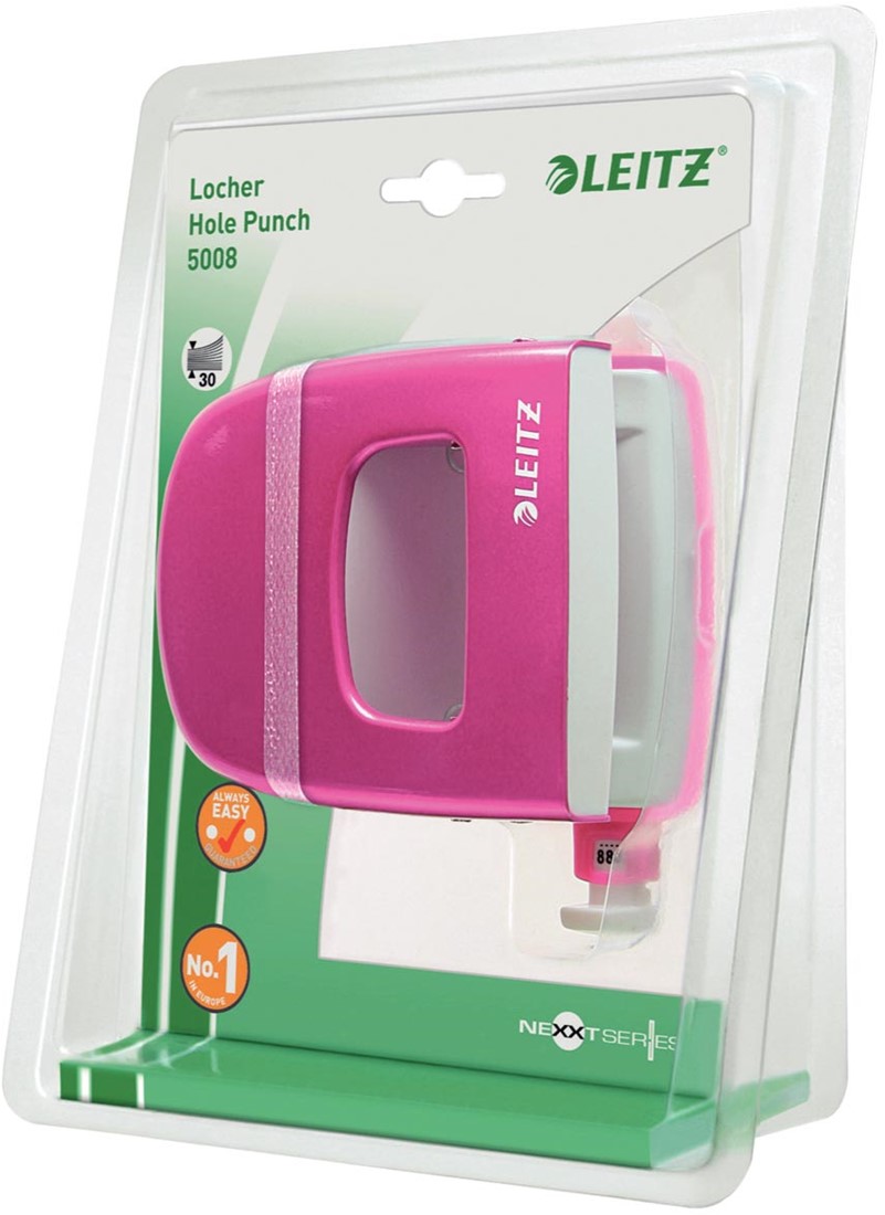Leitz WOW perforator, 30 blad, roze, op blister bij VindiQ Office