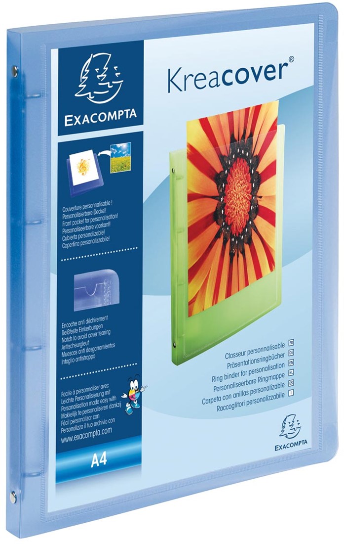Exaclair Classeur personnalisable Kreacover 4 anneaux, bleu transparent ...