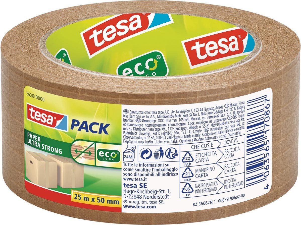 Tesapack ultra strong ecologo, 50 mm x 25 m, papier, bruin bij VindiQ ...