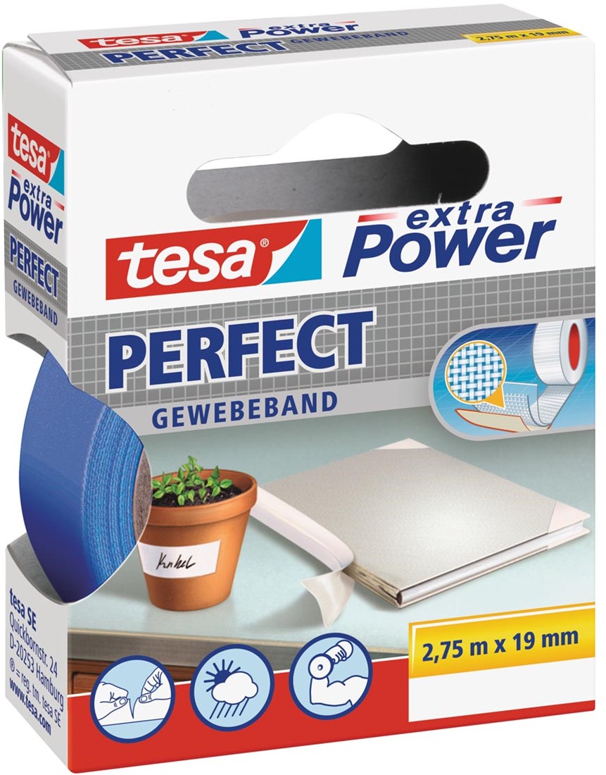 Tesa extra Power Perfect, ft 19 mm x 2,75 m, blauw bij VindiQ Office
