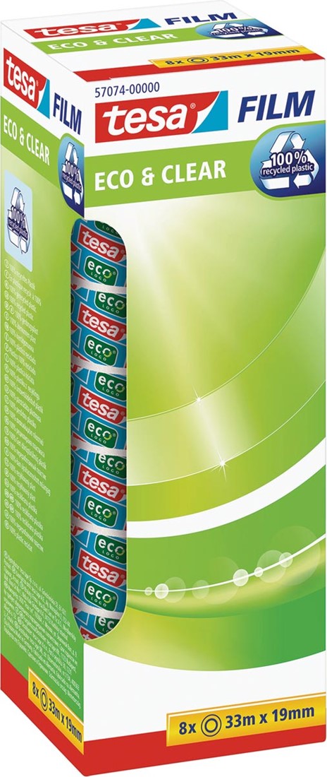 Tesafilm eco & clear ecoLogo, ft 19 mm x 33 m, toren van 8 rolletjes ...