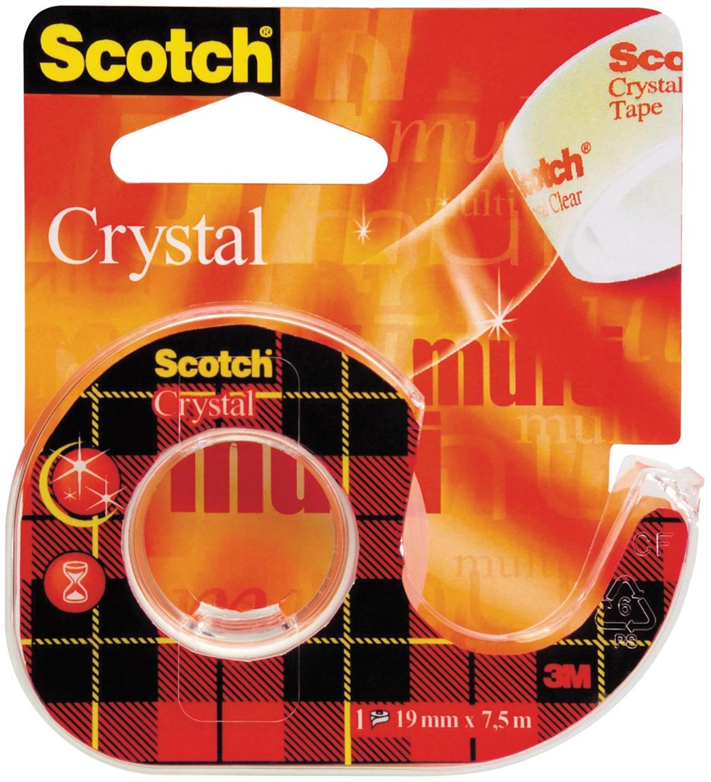 Scotch Plakband Crystal ft 19 mm x 7,5 m, blister met 1 afroller met 1 rolletje bij VindiQ Office