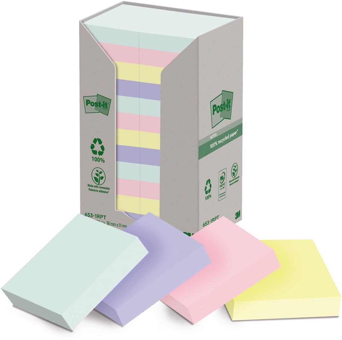 Post It Recycled Notes Nature 100 Feuilles Ft 38 X 51 Mm Paquet De