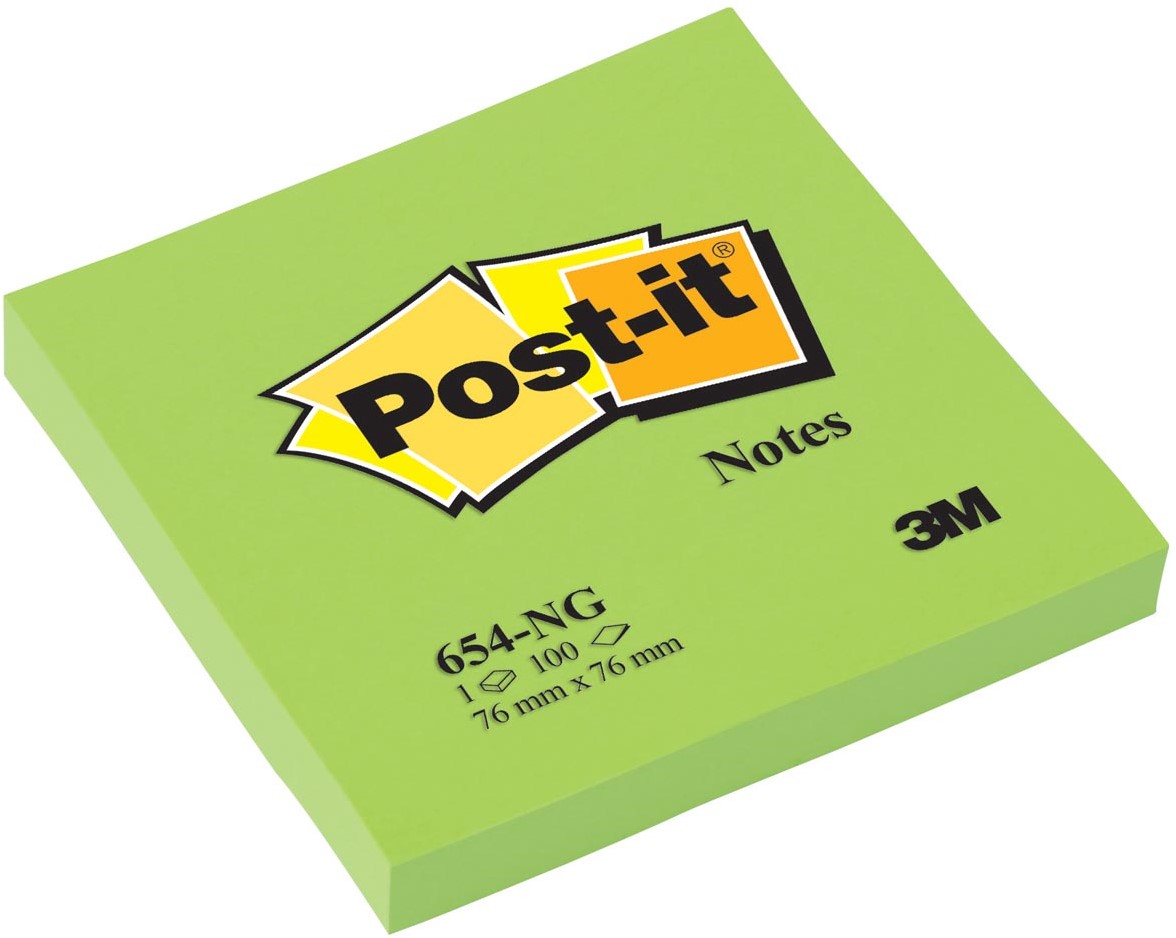 Post-it Notes, 100 feuilles, ft 76 x 76 mm, vert néon bij VindiQ Office
