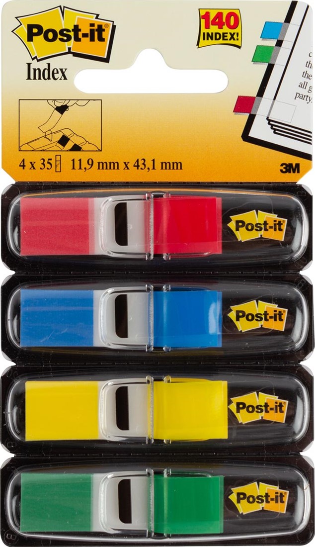Post-it Notes small, 4 x 35 onglets, rouge, bleu, jaune et vert bij ...