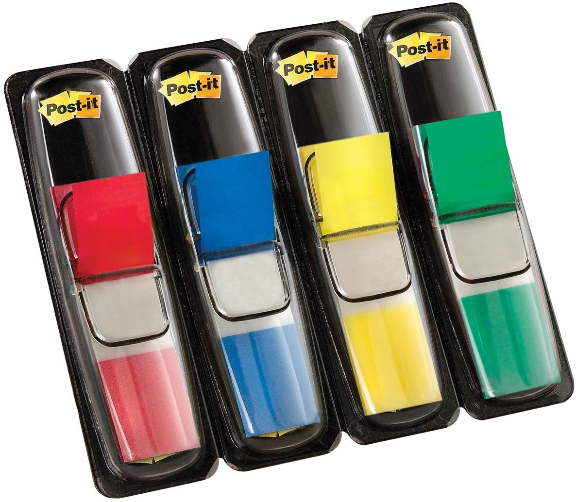 Post-it Notes small, 4 x 35 onglets, rouge, bleu, jaune et vert bij ...