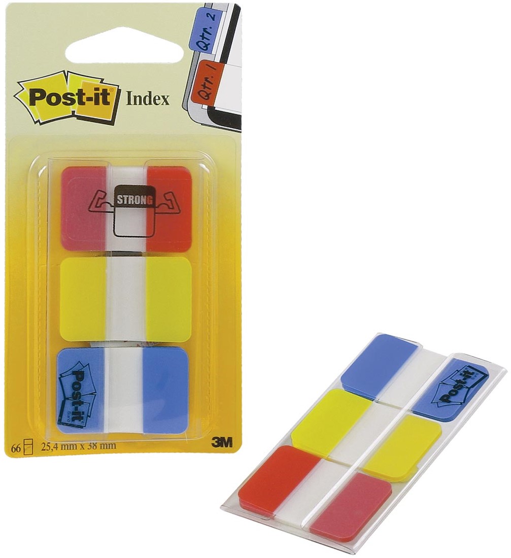 Post-it Index Strong, ft 25,4 x 38 mm, set van 3 kleuren (rood, geel en ...