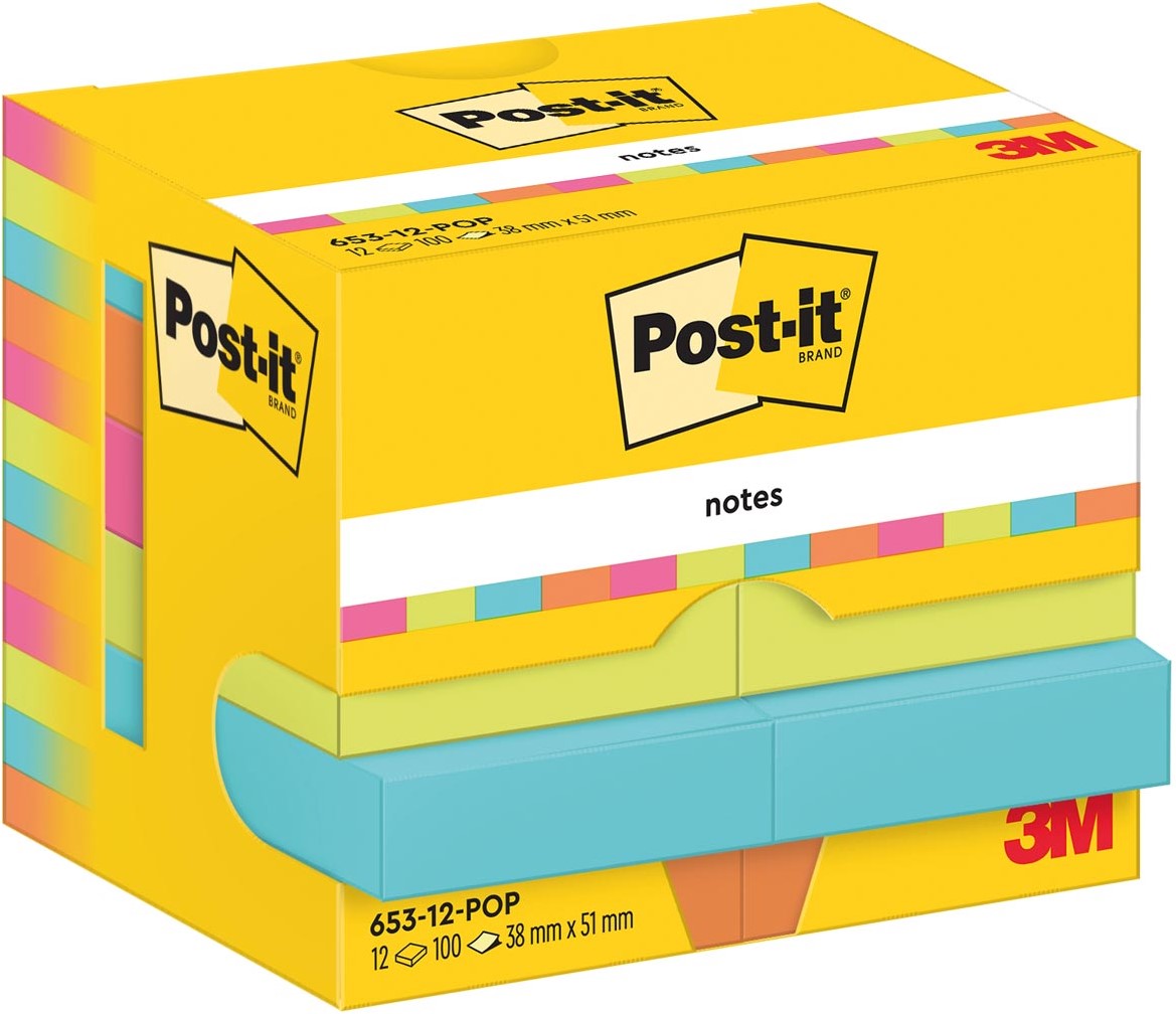 Post-It Notes Poptimistic, 100 vel, ft 38 x 51 mm, pak van 12 blokken ...