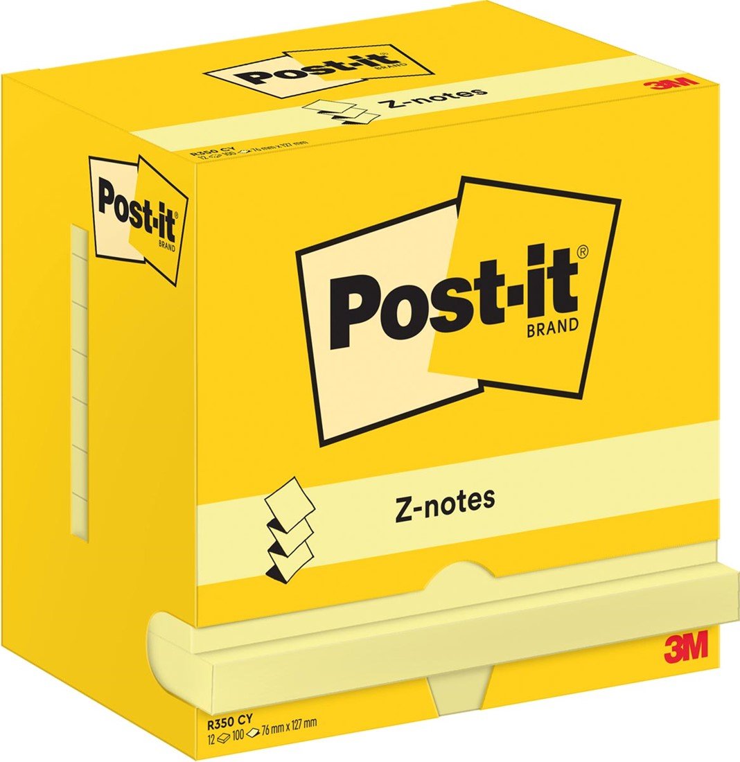 Post-It Z-Notes , 100 vel, ft 76 x 127 mm, geel, pak van 12 blokken bij ...
