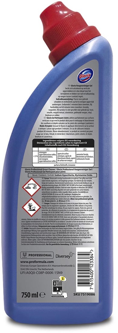 Glorix Pro Formula voegenreiniger gel, fles van 750 ml bij VindiQ Office