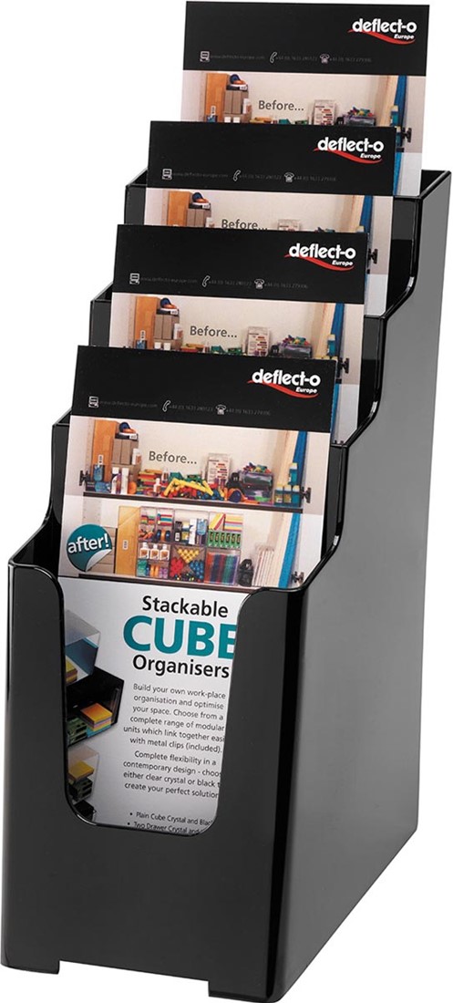 Deflecto folderhouder ft 1/3 A4, 4 opbergvakken, zwart bij VindiQ Office