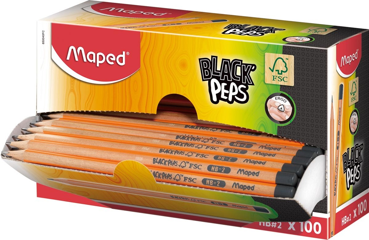 Maped crayon Black'Peps HB, sans gomme, boîte de présentoir cartonné de ...