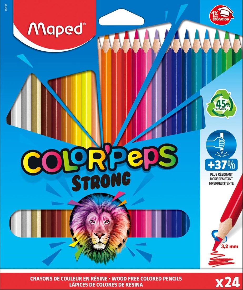 Maped crayon de couleur Color'Peps Strong, 24 crayons en étui cartonné ...