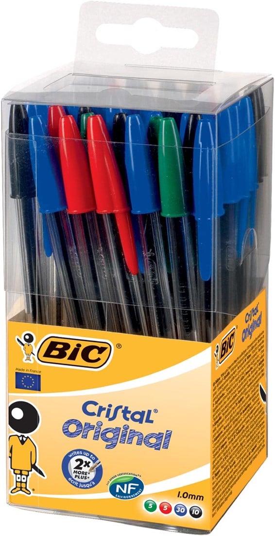 Bic balpen Cristal, doos met 50 stuks in geassorteerde kleuren bij VindiQ Office