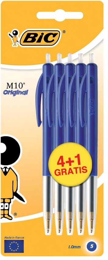 Bic stylo bille M10 Clic largeur de trait 0,4 mm, pointe moyenne, bleu, blister 4 + 1 gratuit ...
