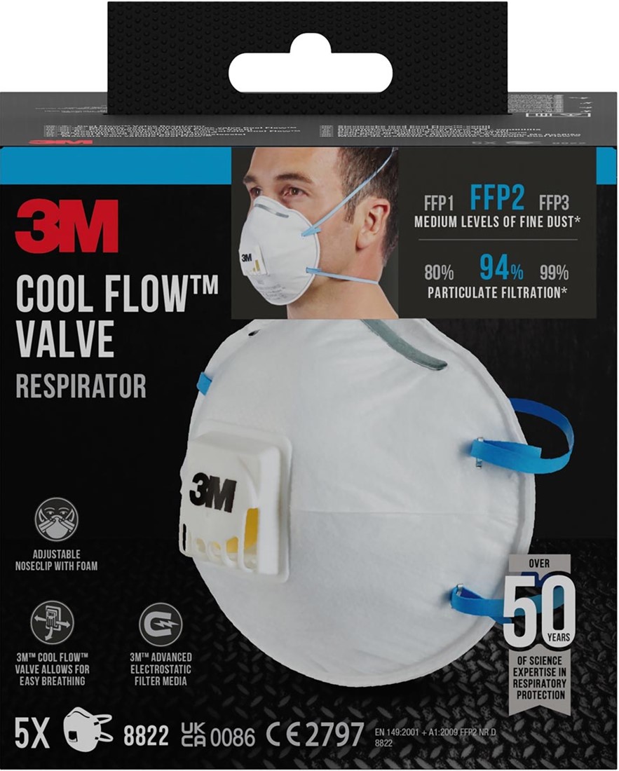 3M Cool Flow stofmasker, FFP2, met ventiel, pak van 5 stuks bij VindiQ ...