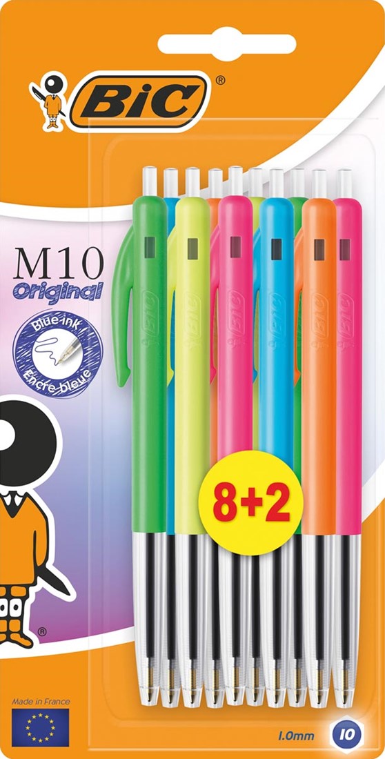 Bic balpen M10 Clic Colors 8+2 gratis, op blister bij VindiQ Office