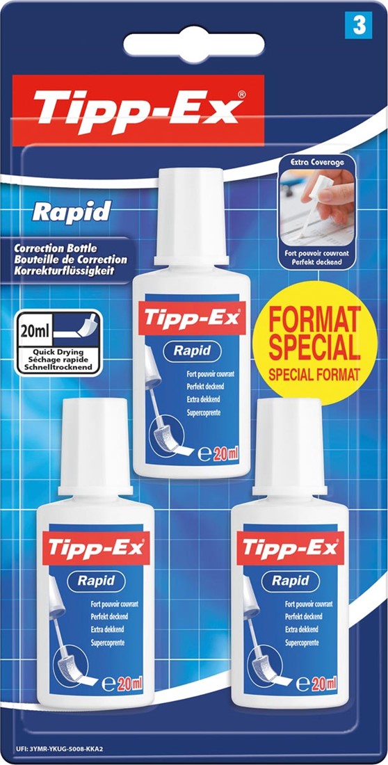 Tipp-Ex correctievloeistof Rapid, blister van 3 stuks, special format ...