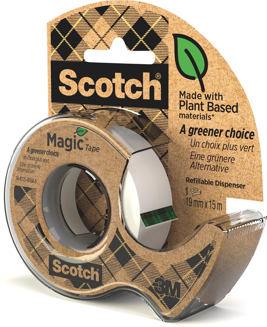 Plakband Magic Tape A greener choice ft 19 mm x 15 m, op dispenser van 100 % gerecycleerd ...