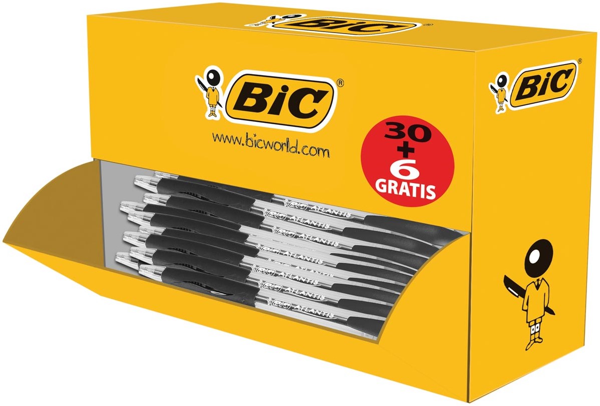 Bic balpen Atlantis Classic zwart, doos 30 + 6 gratis bij VindiQ Office